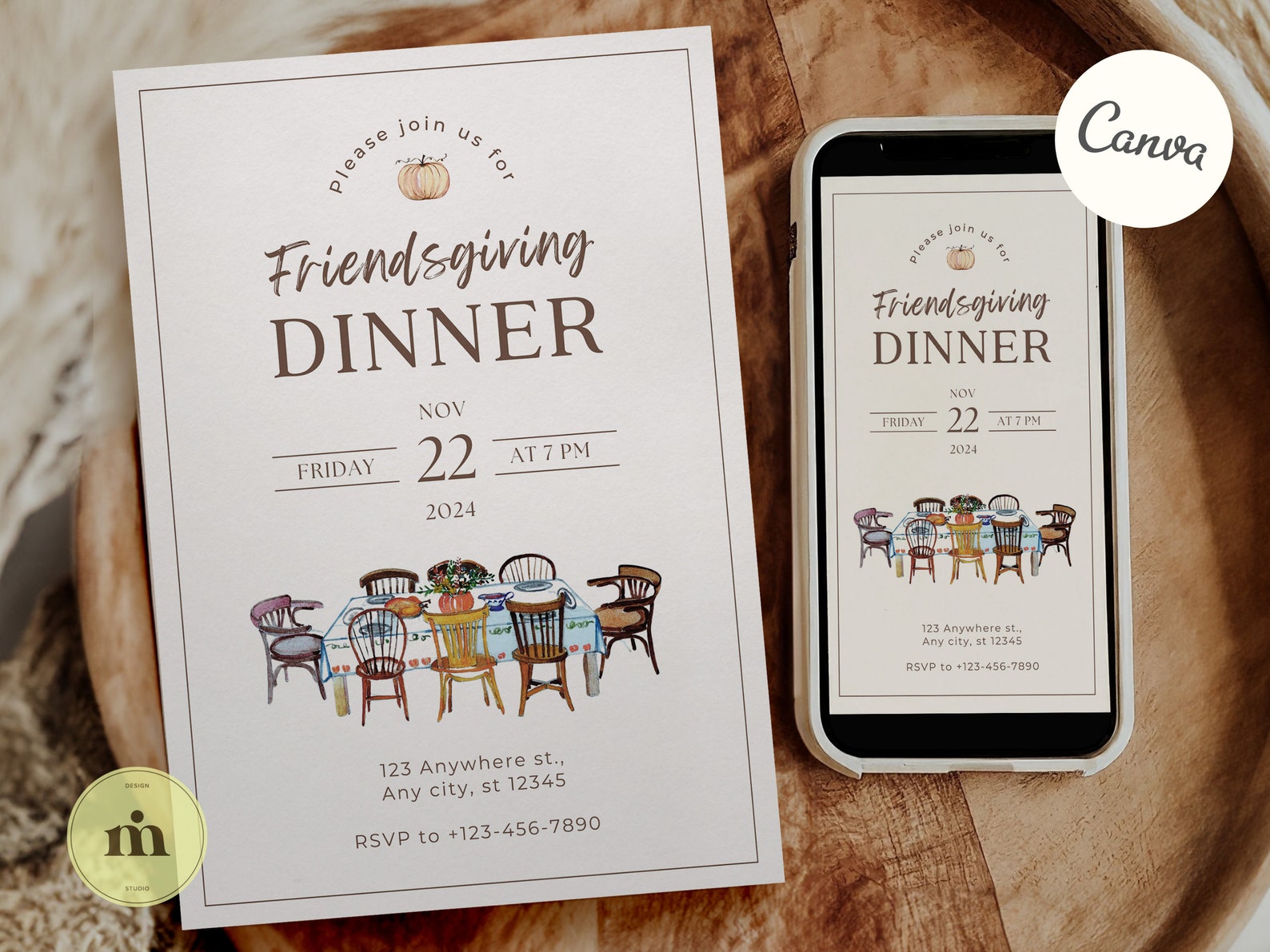 Friendsgiving Invitation, Editable Hand-painted Table Dinner Template ...
