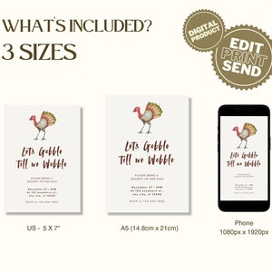 Thanksgiving Invitation - Editable Hand Painted Turkey Canva Template ...