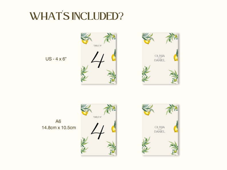 Vineyard TABLE NUMBER Template, Wedding Table, Hand-drawn Lemon ...