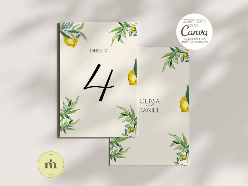 Vineyard TABLE NUMBER Template, Wedding Table, Hand-drawn Lemon ...