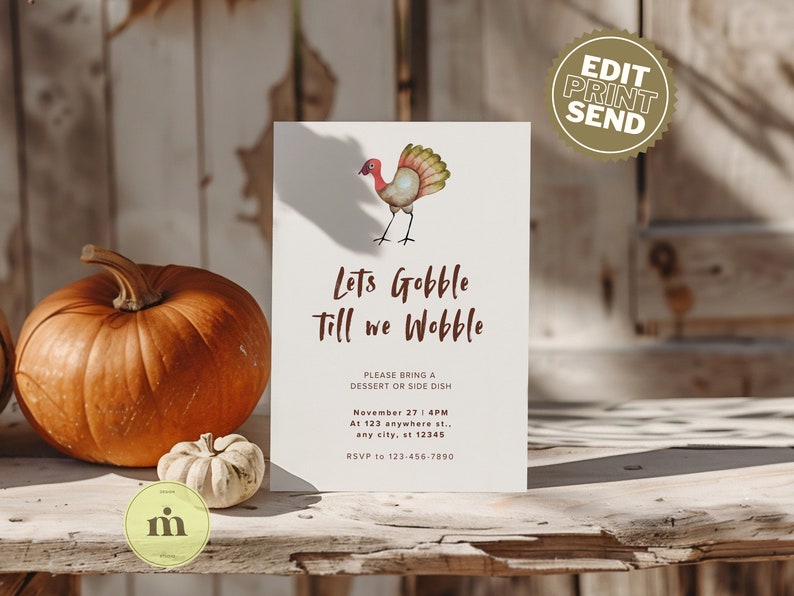 Thanksgiving Invitation - Editable Hand Painted Turkey Canva Template ...