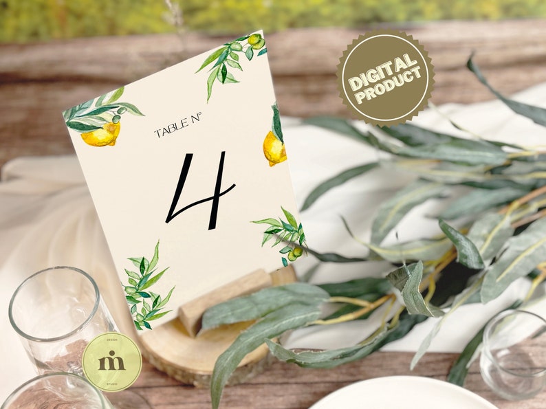 Vineyard TABLE NUMBER Template, Wedding Table, Hand-drawn Lemon ...