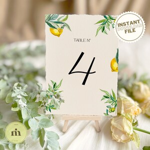 Vineyard TABLE NUMBER Template, Wedding Table, Hand-drawn Lemon ...