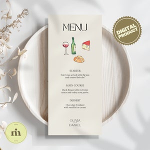 Vineyard WEDDING MENU Invitation, Hand-drawn Watercolor Dining Menu ...