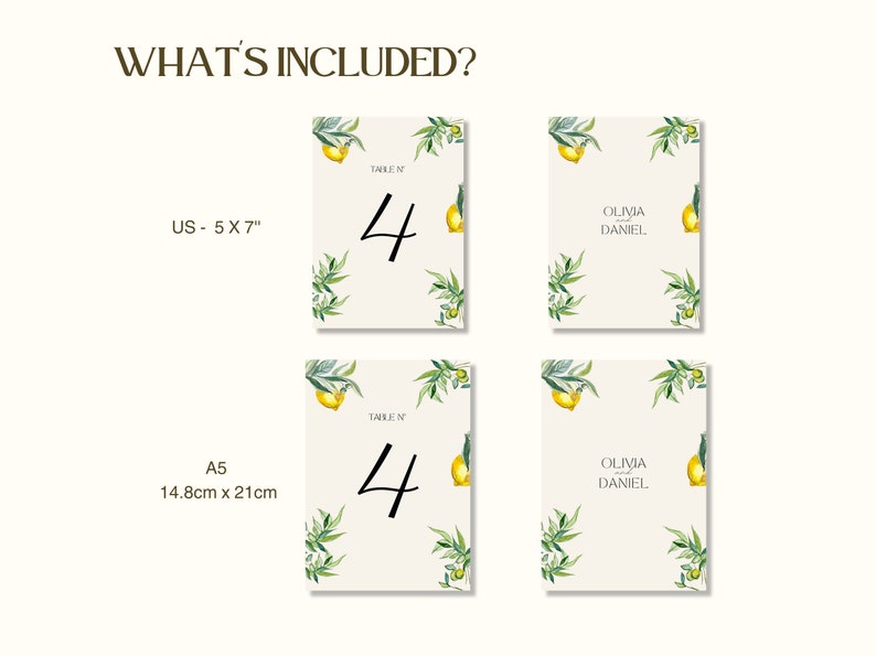 Vineyard TABLE NUMBER Template, Wedding Table, Hand-drawn Lemon ...