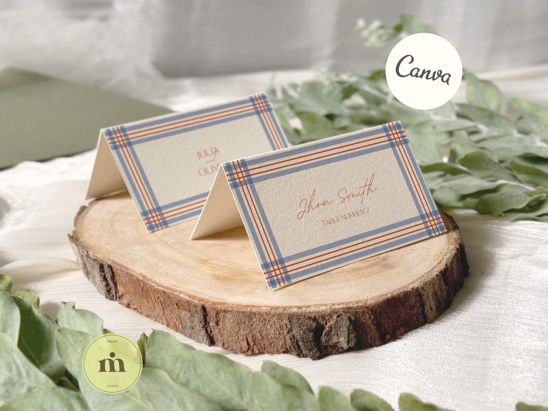 Coastal Beach Place Cards for Weddings, New England Theme, Blue Red ...