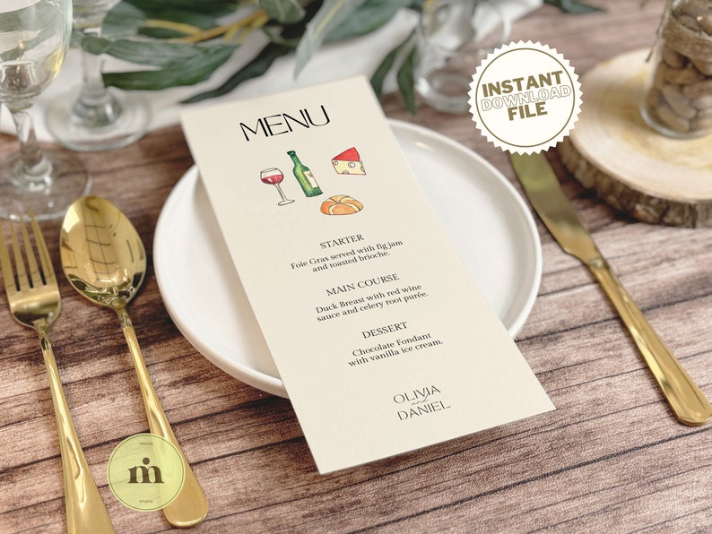 Vineyard WEDDING MENU Invitation, Hand-drawn Watercolor Dining Menu ...