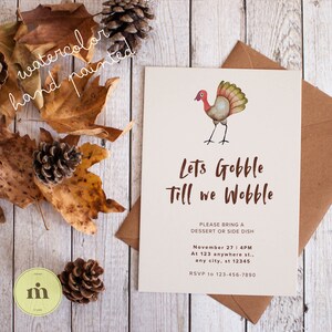Thanksgiving Invitation - Editable Hand Painted Turkey Canva Template ...
