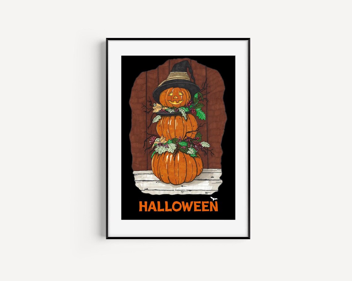 Halloween Poster Pumpkin Happy Halloween Print Spooky Season Decor - Etsy