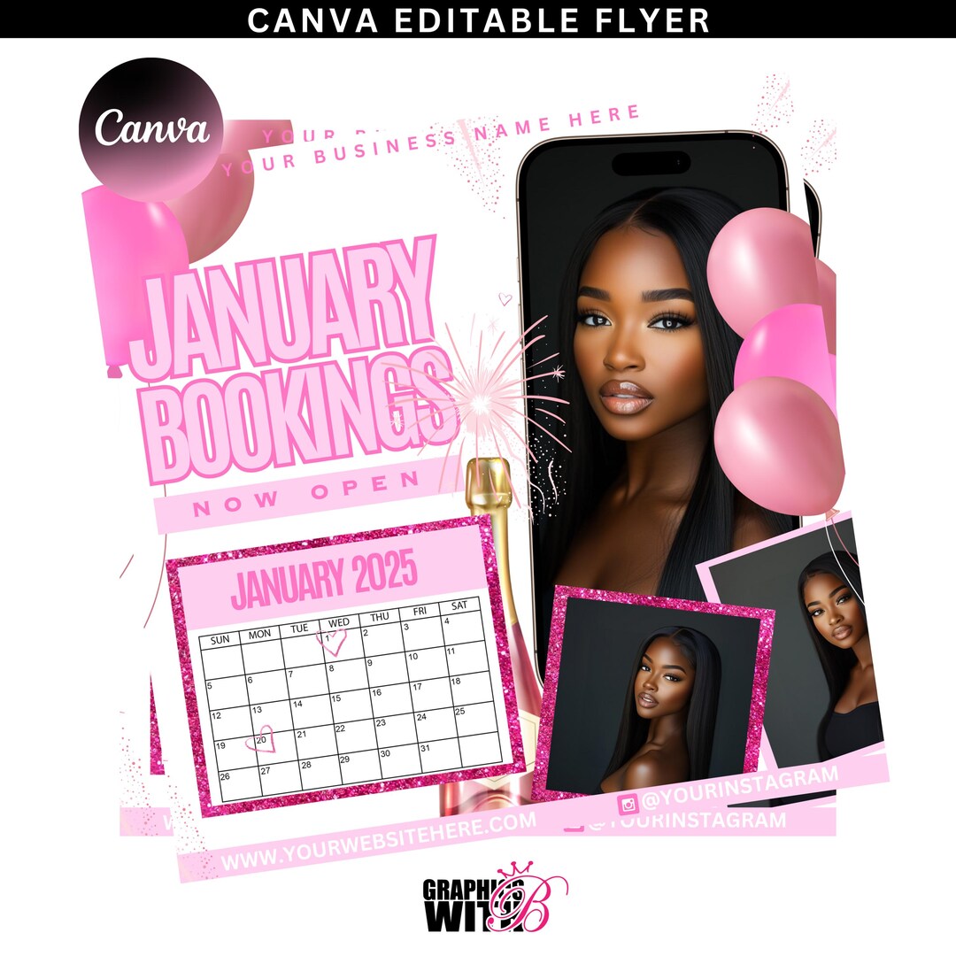 Pink January Books Now Open Flyer, Appointment Flyer, Winter, New Year ...
