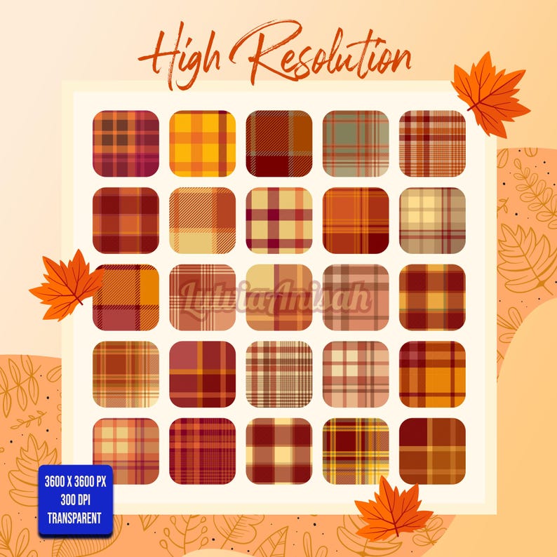 100 Autumn Color Plaids, Seamless Digital Patterns Use for Fabric ...