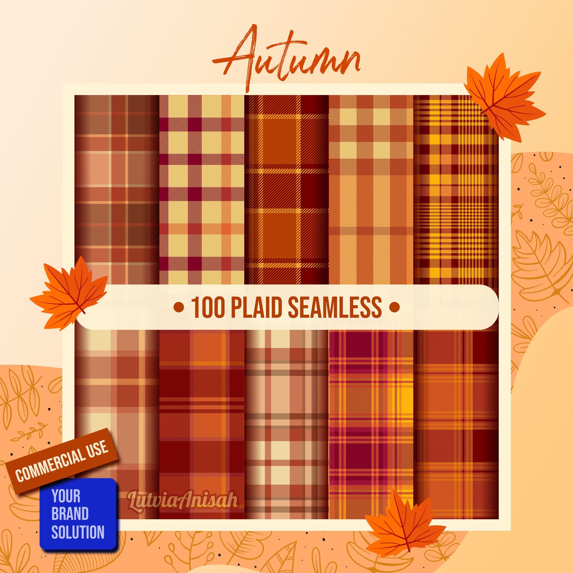 100 Autumn Color Plaids, Seamless Digital Patterns Use for Fabric ...