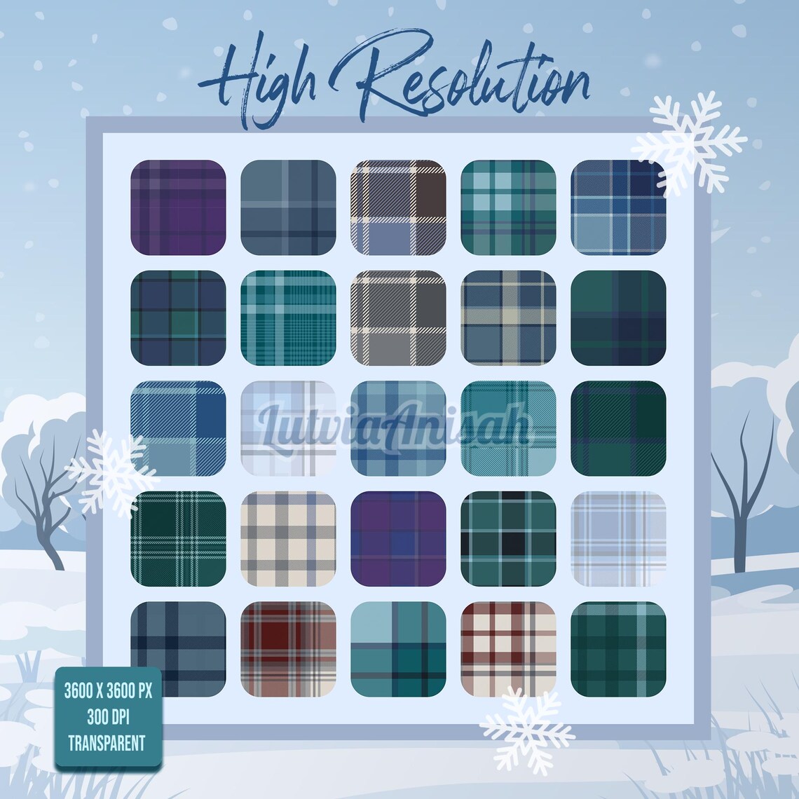 100 Winter Color Plaids, Seamless Digital Patterns Use for Fabric ...