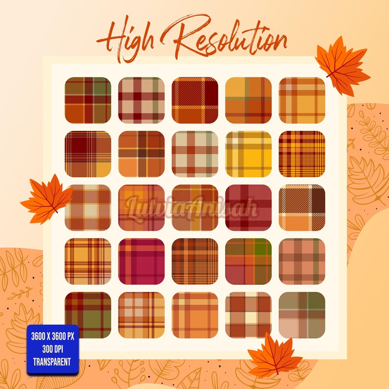 100 Autumn Color Plaids, Seamless Digital Patterns Use for Fabric ...