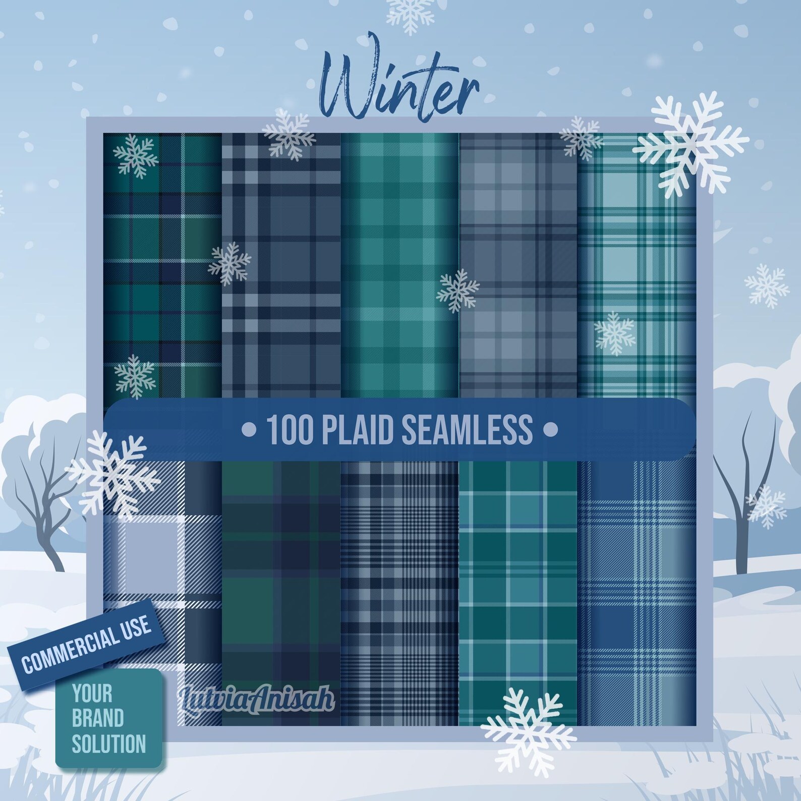 100 Winter Color Plaids, Seamless Digital Patterns Use for Fabric ...