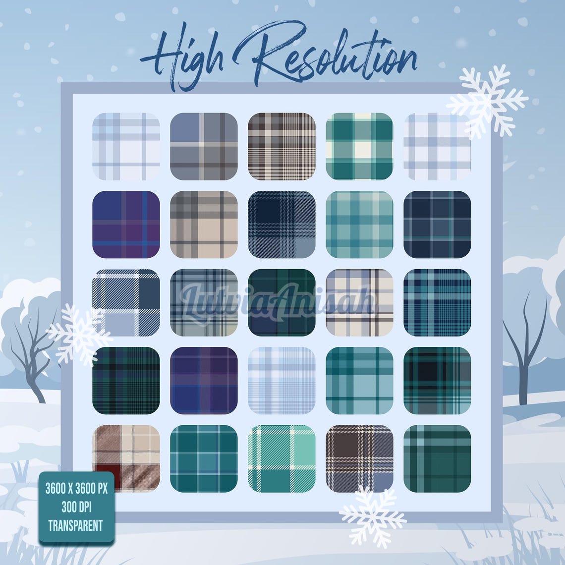 100 Winter Color Plaids, Seamless Digital Patterns Use for Fabric ...