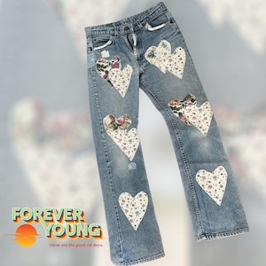 Vintage / Retro Style Heart Patch Denim Jeans - Etsy