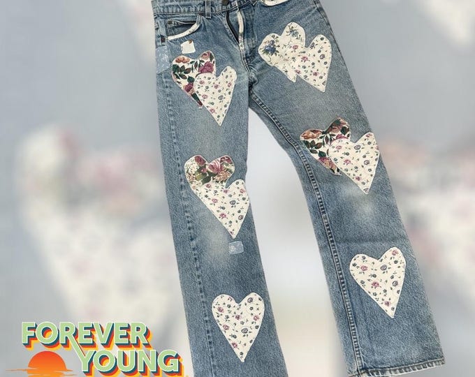 Vintage / Retro Style Heart Patch Denim Jeans - Etsy