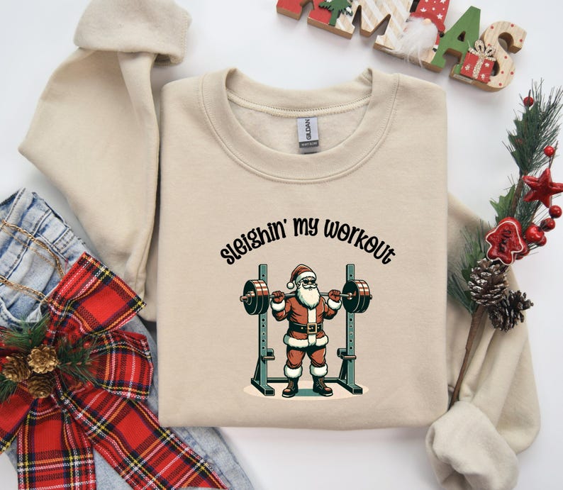 Christmas Gym Sweatshirt Weightlifting Tee Workout Bodybuilding Shirt ...