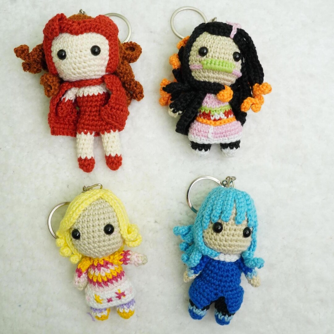 Handmade Crochet Anime Keychains – Nezuko, Enid, Melisandre, Rimuru - Etsy
