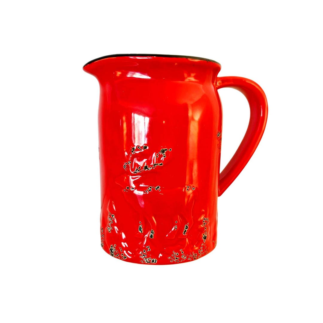 Vintage Napco Imports Red Ceramic Reindeer Pitcher With Distressed ...