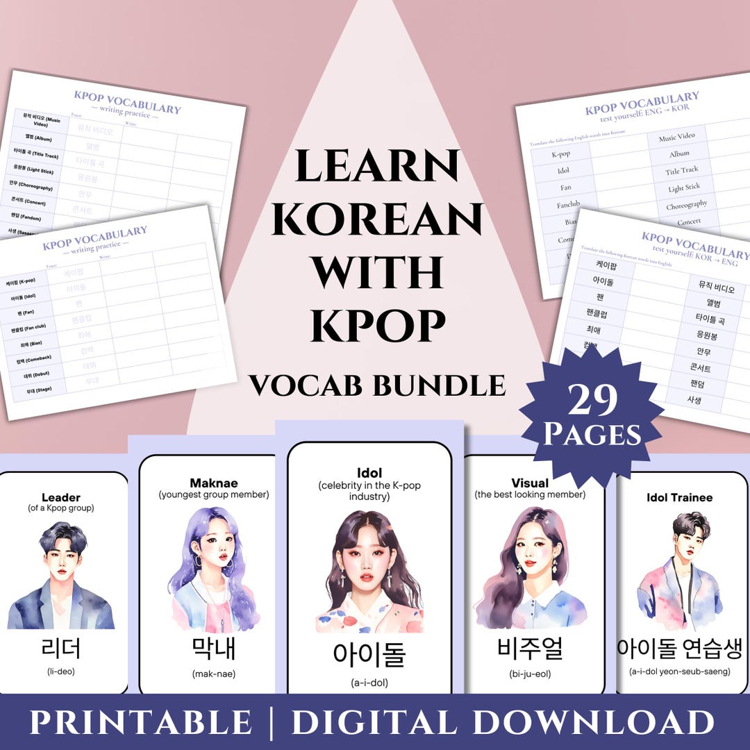 Kpop Korean Vocabulary Flashcard Bundle Learn Korean Language ...