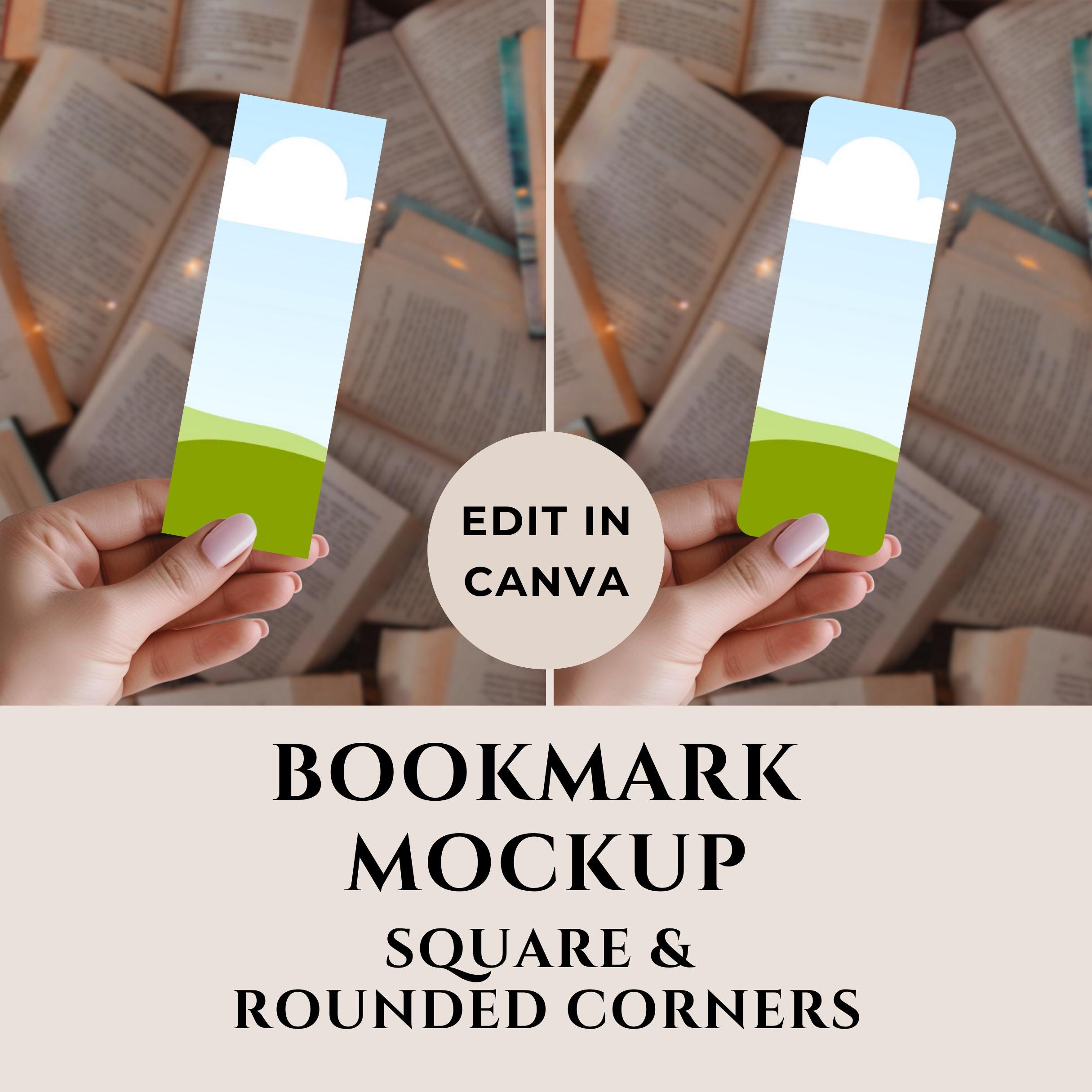 Bookmark Mockup Canva Template, Hand Holding Bookmark Aesthetic Rounded ...