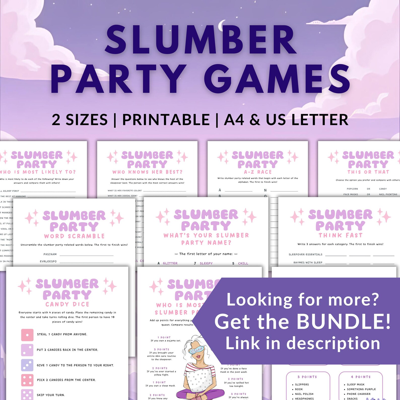 Slumber Party Word Scramble Game, Printable Slumber Party Games Word ...