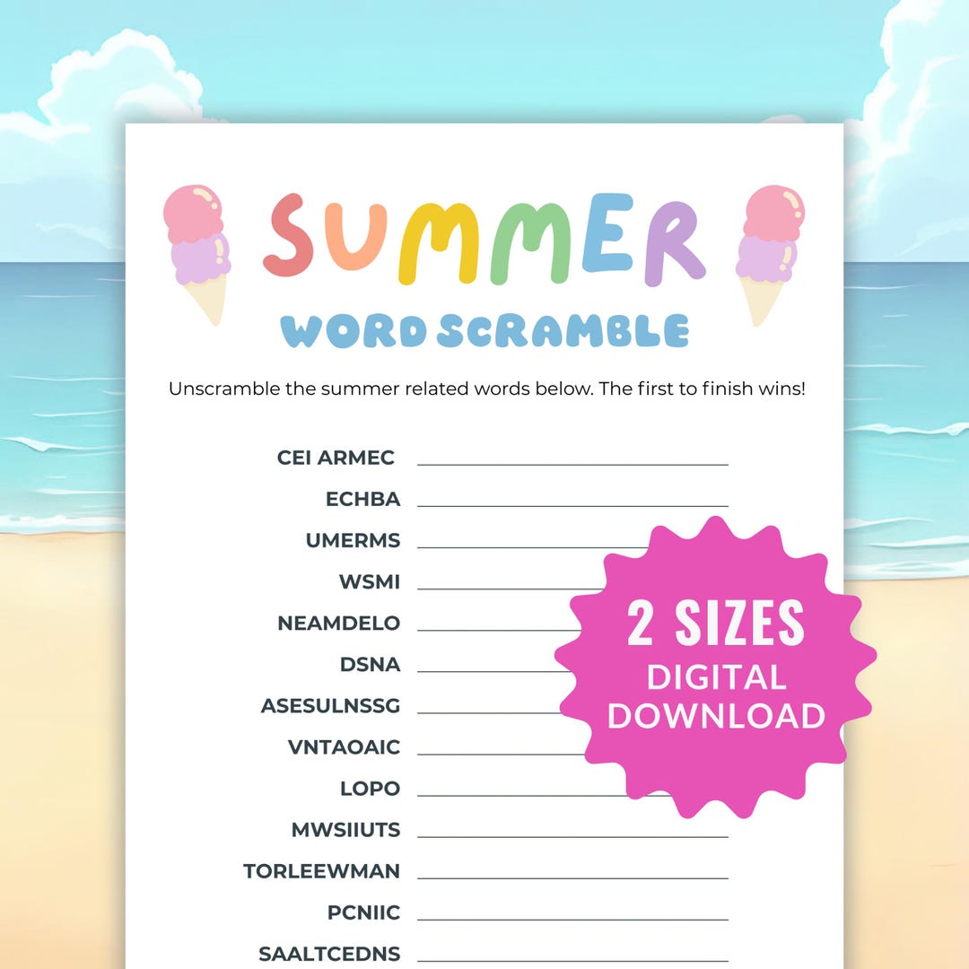 Summer Word Scramble Game, Summer Party Games, Summer Activities for ...