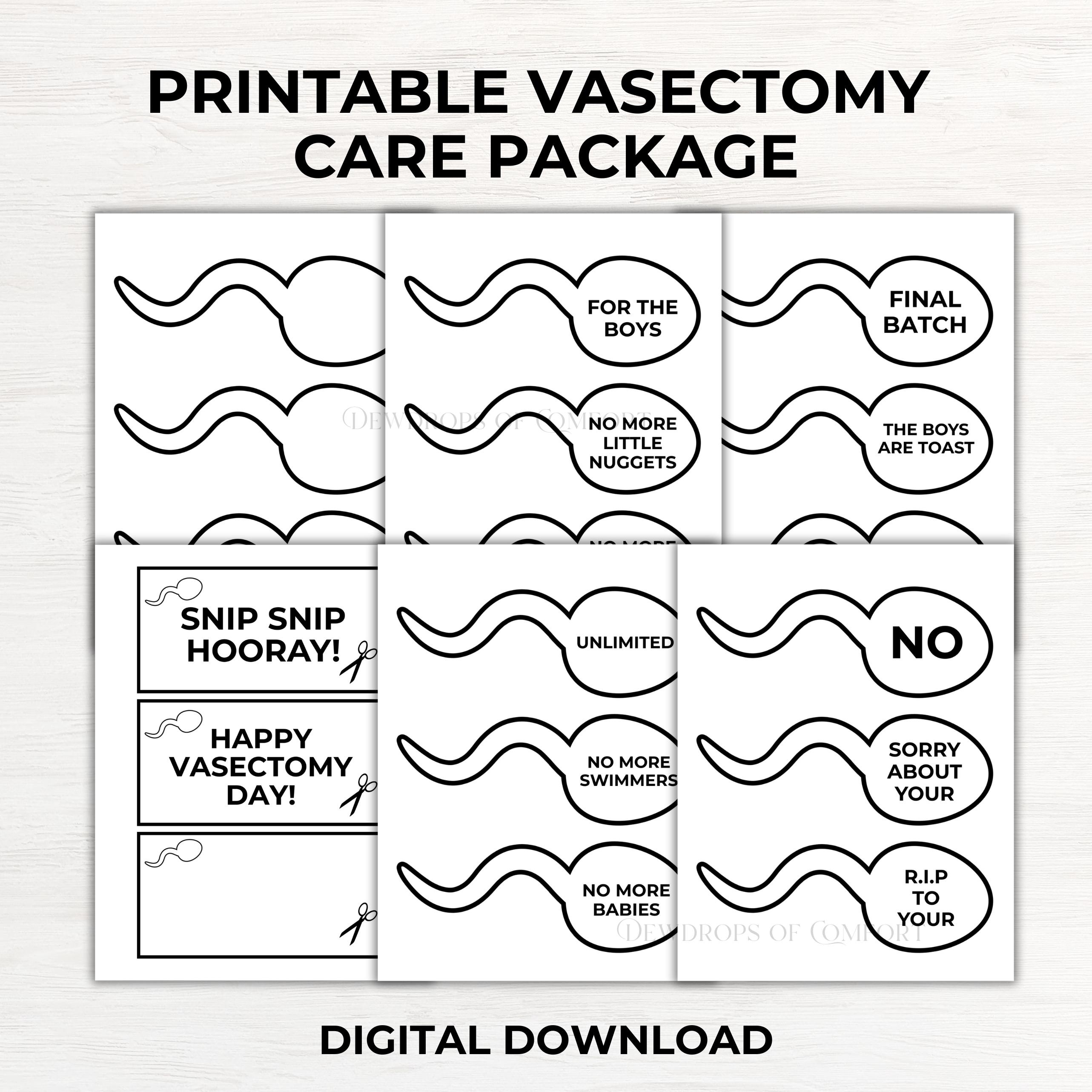 Printable Vasectomy Care Package, Sperm Cut Out Template Husband ...