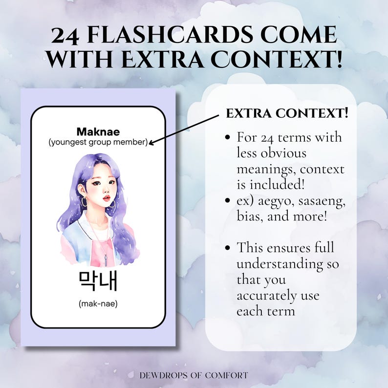Kpop Korean Vocabulary Flashcard Set, Korean Study Tools for Kpop Fans ...