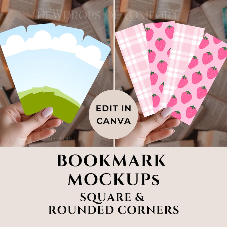 Four Bookmark Mockup Canva Template, Multiple Bookmark Mock Up, Rounded ...