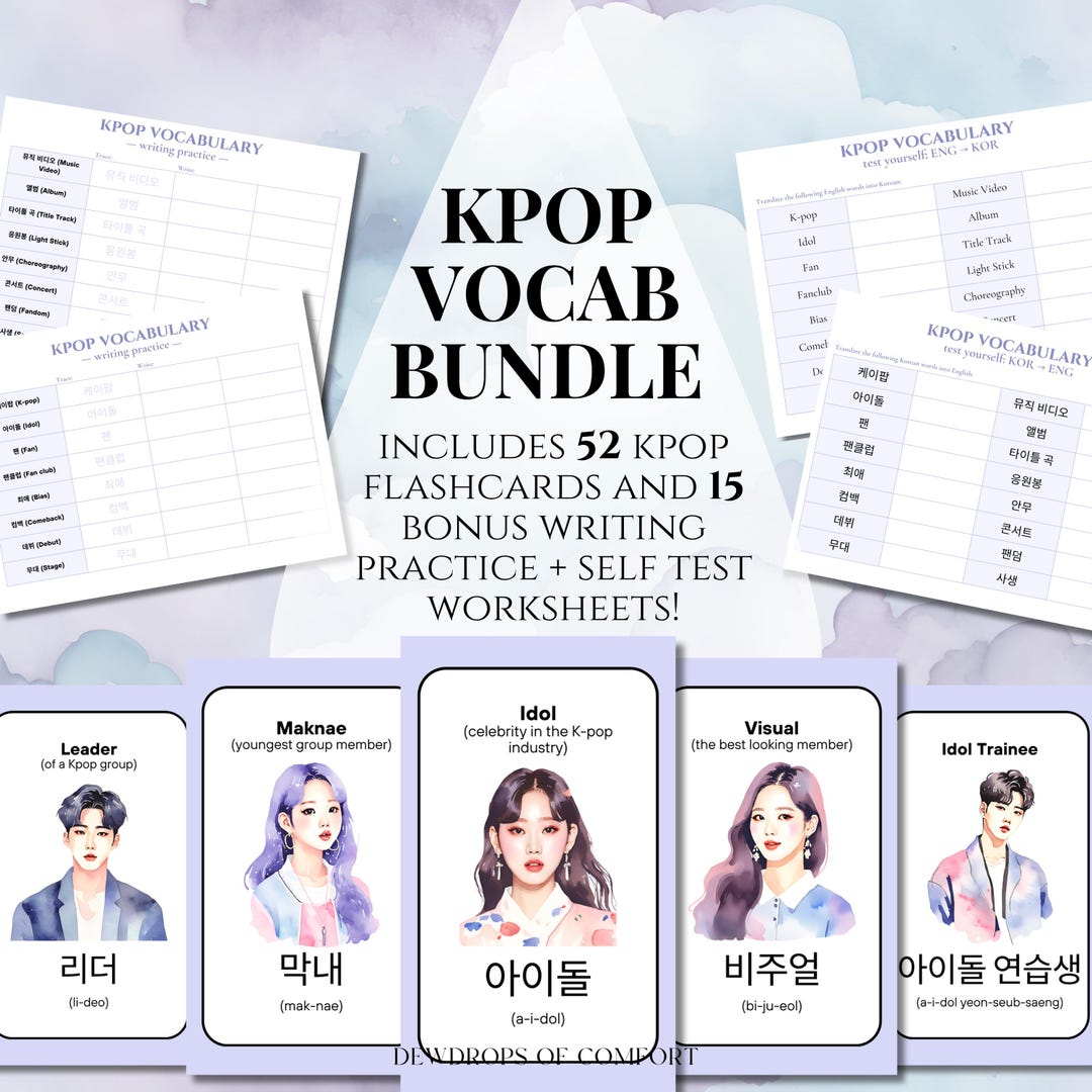 Kpop Korean Vocabulary Flashcard Bundle With Writing Practice and Self ...