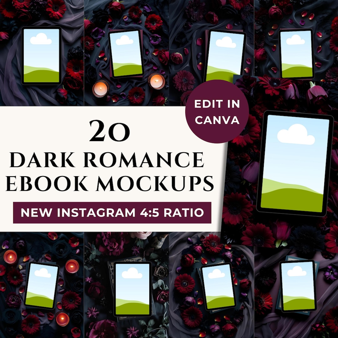 Dark Romance Bookstagram Ebook Mockup Bundle, Gothic Book Flatlay Canva ...