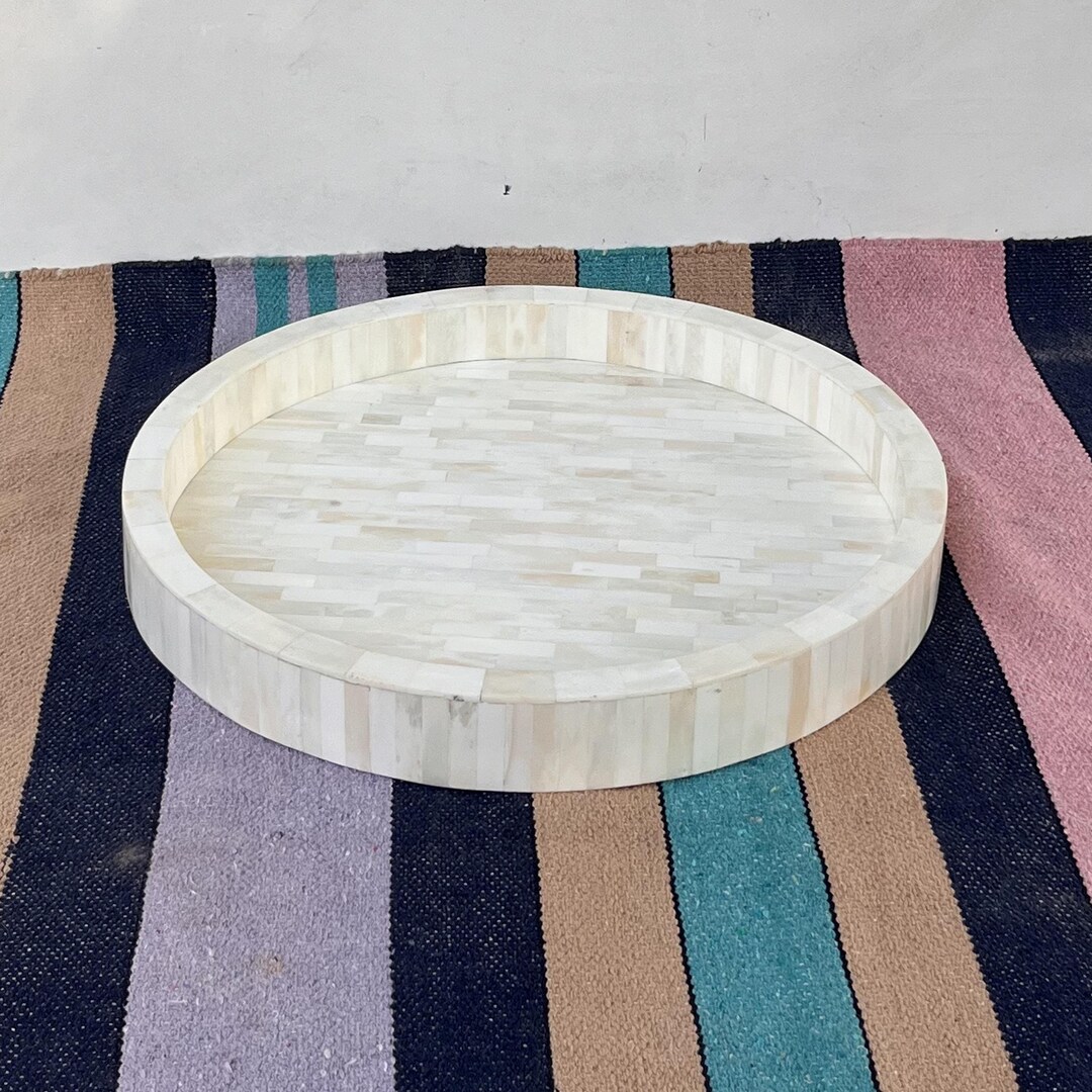 Handmade Wooden Bone Inlay Round Tray - Etsy