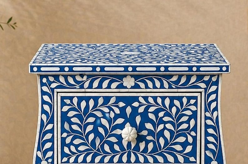 Handmade Wooden Bone Inlay Modern Floral Pattern Bedside Nightstand - Etsy