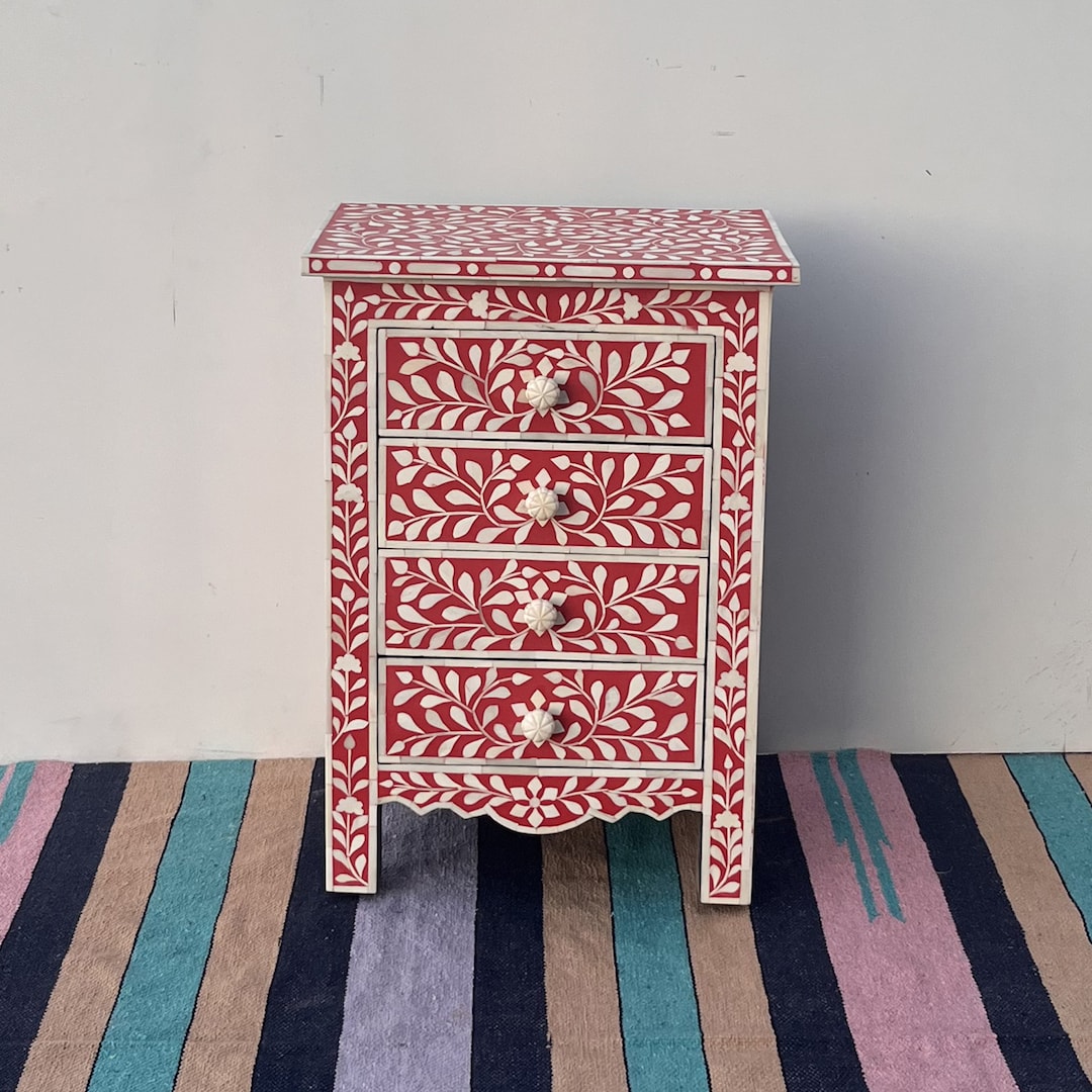Handmade- Bone Inlay Bedside Nightstand - Etsy