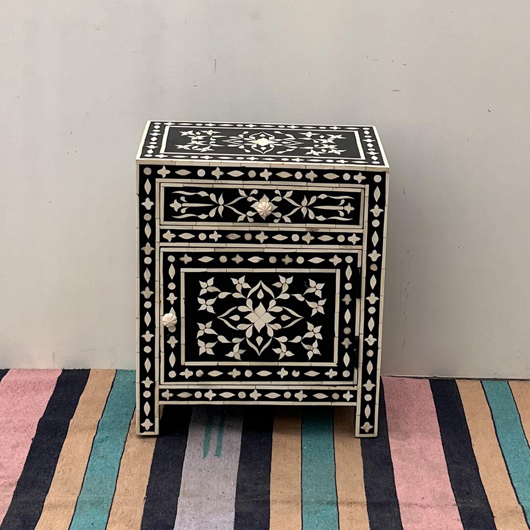 Handmade- Bone Inlay Bedside Nightstand - Etsy