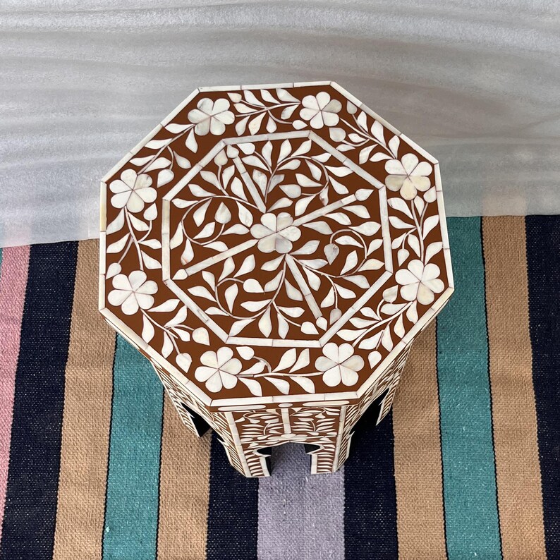 Handmade Bone Inlay Floral Pattern Stool /end Table/ Side Table - Etsy
