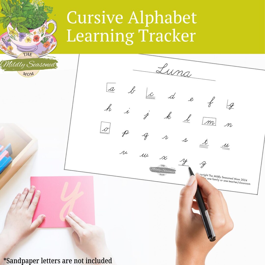 Cursive Letter Recordkeeping Montessori Sandpaper Letters Tracker ...