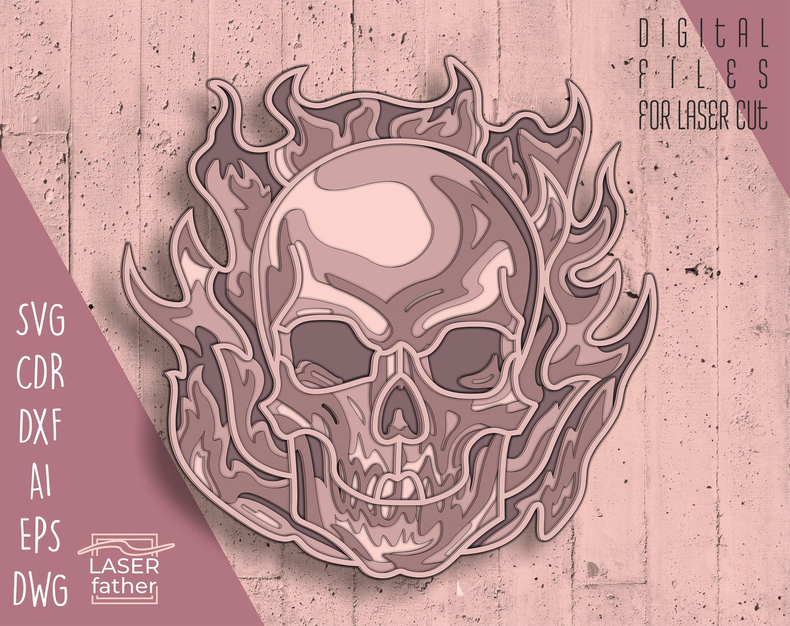 Flaming Skull SVG, Layered Papercut, Laser Cutting Template, Cricut ...
