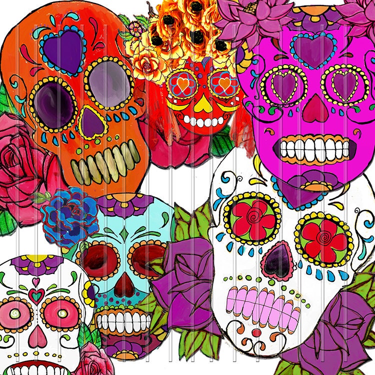 Halloween Sugar Skull ... Digital Collage Sheet - Etsy