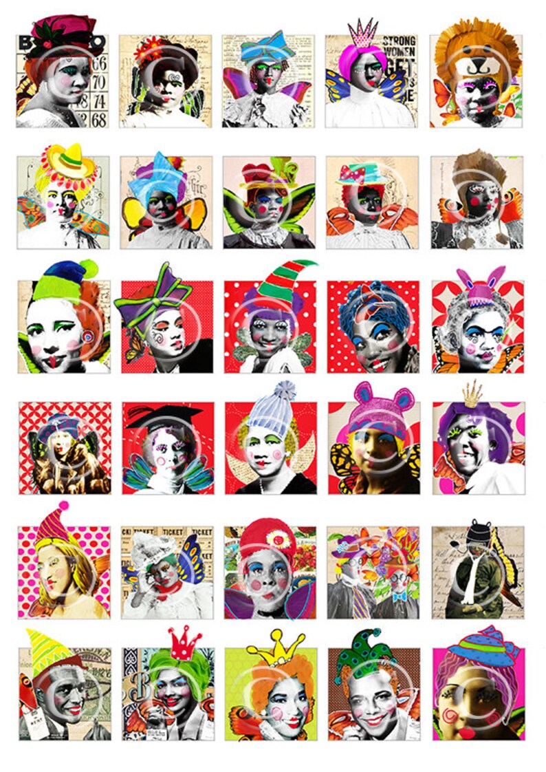 Inchies or Twinchies. Digital Collage Sheet/ Hand Drawn/ Whimsical ...