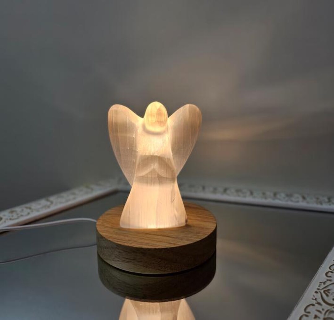 Selenite Crystal Angel Statue Lamp 10 Cm Energy Clearing and Healing ...