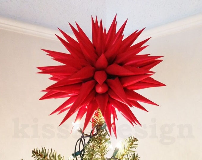 Red Tree Topper Star Celestial Modern Folk Art Christmas Holiday Home ...
