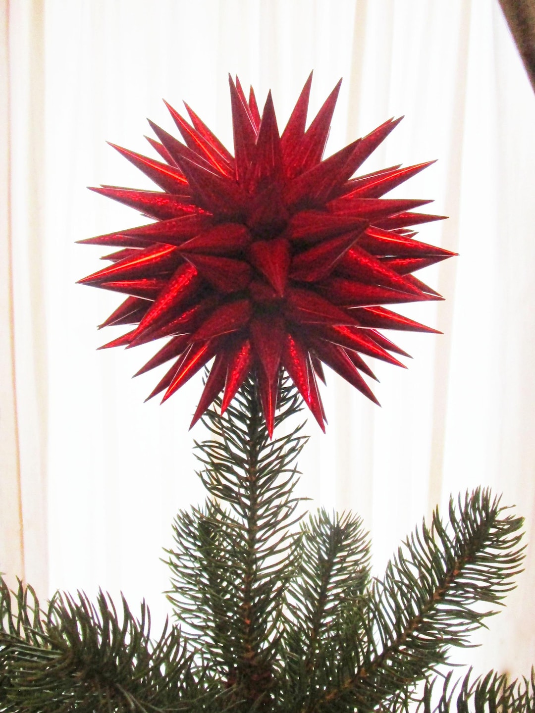 Red Tree Topper Star Celestial Modern Folk Art Christmas Holiday Home ...
