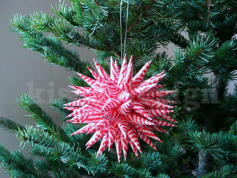 Red and White Christmas Ornament Spiky Paper Star Christmas Tree Ball ...