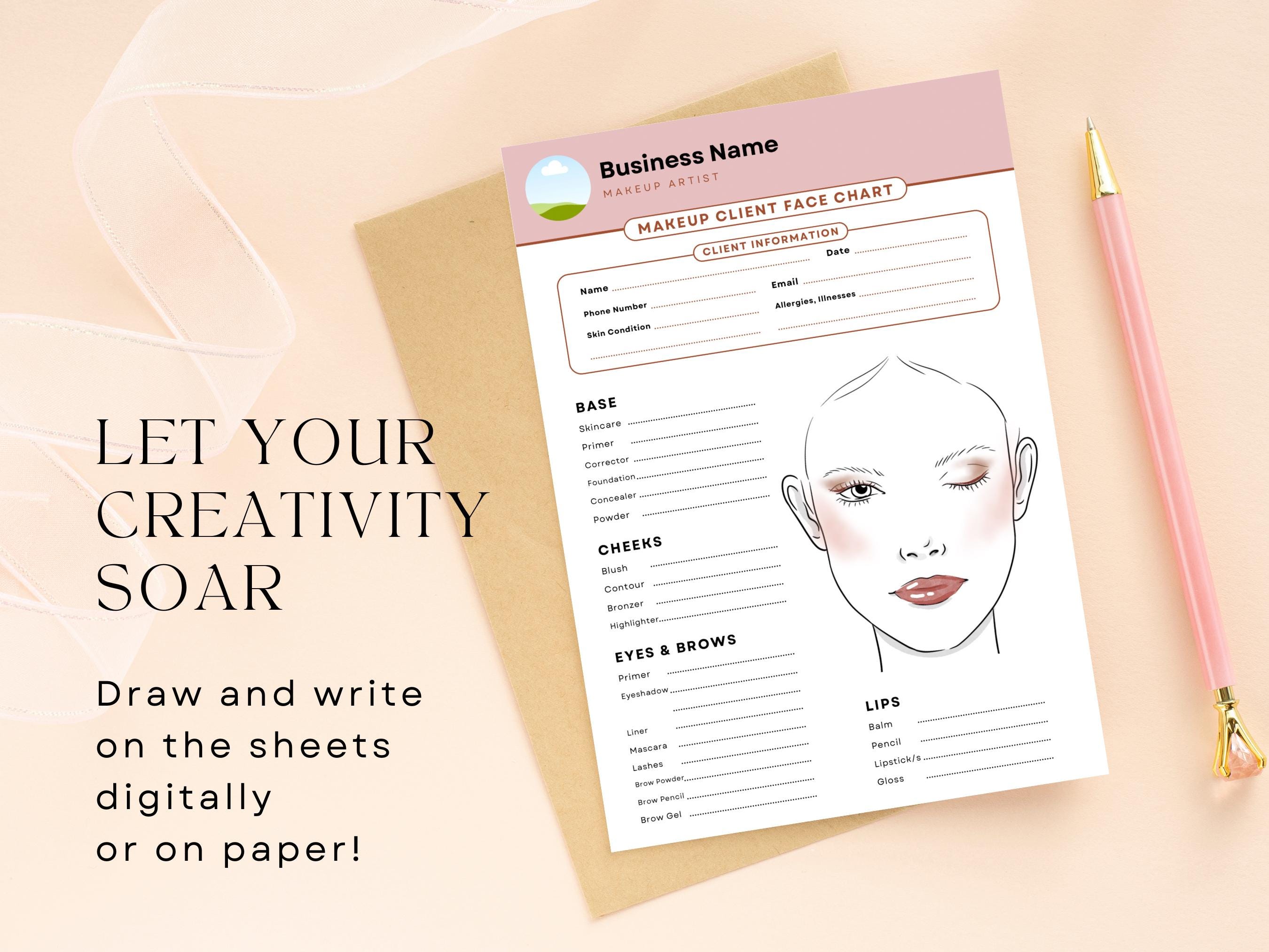 Makeup Artist Face Chart Female and Male Customizable Client Beauty ...