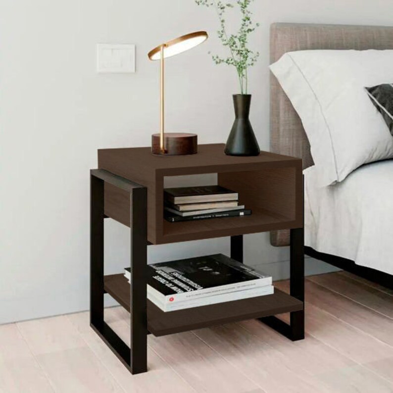 Grey Modern Nightstand 2 Tier Side Table Minimalist Small Table for ...