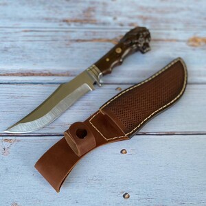 Handcrafted Lion Handle Hunting Knife With Leather Sheath Gift Ready in ...